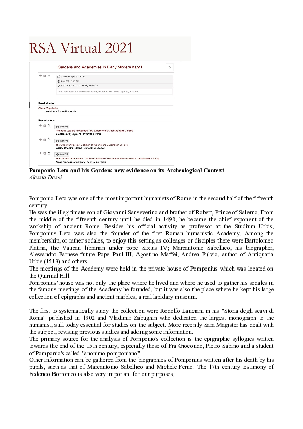 (DOC) Pomponio Leto and his Garden: new evidence on its Archeological ...