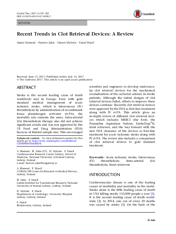 (PDF) Recent Trends in Clot Retrieval Devices: A Review