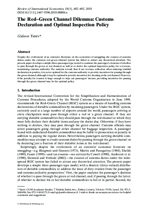 (PDF) The Red-Green Channel Dilemma: Customs Declaration and Optimal ...