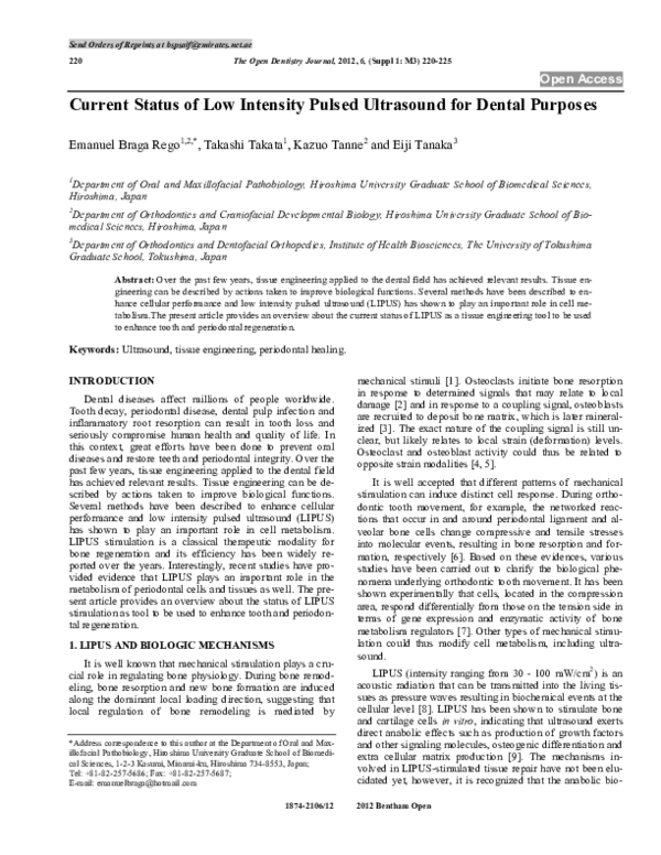 (PDF) Current Status of Low Intensity Pulsed Ultrasound for Dental Purposes