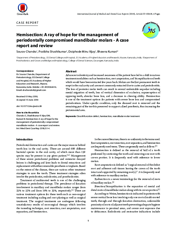 (PDF) Hemisection: A ray of hope for the management of periodontally ...