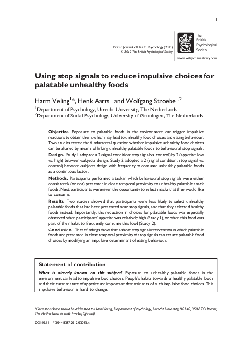(PDF) Using stop signals to reduce impulsive choices for palatable ...