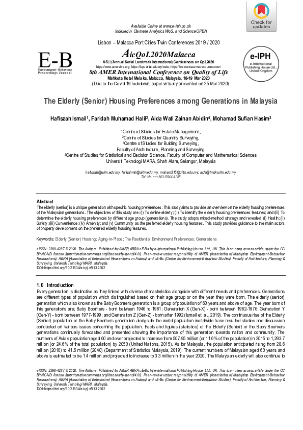 (PDF) The Elderly (Senior) Housing Preferences among Generations in ...