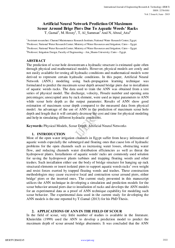 (PDF) IJERT-Artificial Neural Network Prediction Of Maximum Scour Around Brige Piers Due To ...
