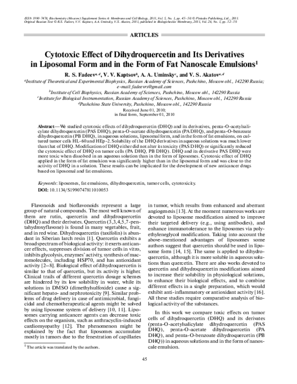 (PDF) Cytotoxic effect of dihydroquercetin and its derivatives in ...