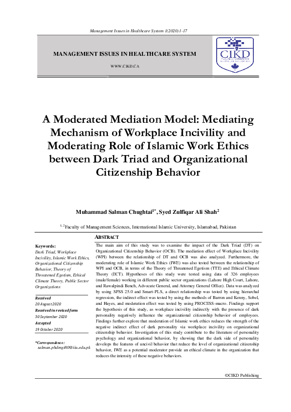 (PDF) A Moderated Mediation Model: Mediating Mechanism of Workplace ...