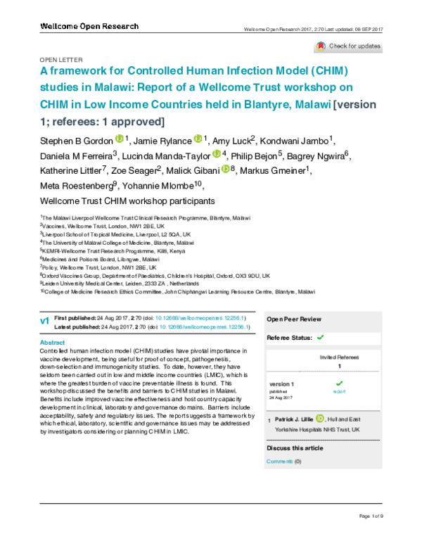 (PDF) A framework for Controlled Human Infection Model (CHIM) studies ...