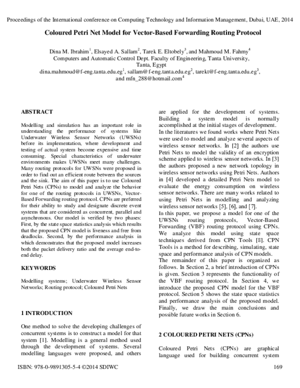 (PDF) Coloured Petri Net Model for Vector-Based Forwarding Routing Protocol