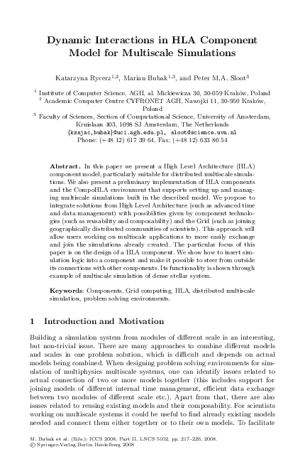(PDF) Dynamic interactions in HLA component model for multiscale simulations