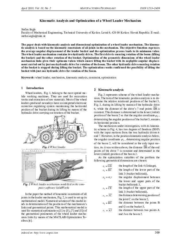 (PDF) Kinematic Analysis and Optimization of a Wheel Loader Mechanism