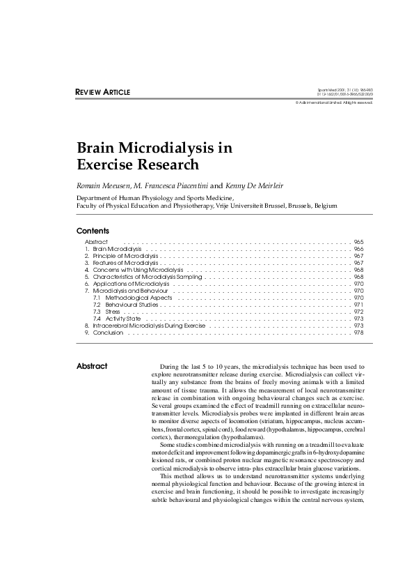 (PDF) Brain Microdialysis in Exercise Research
