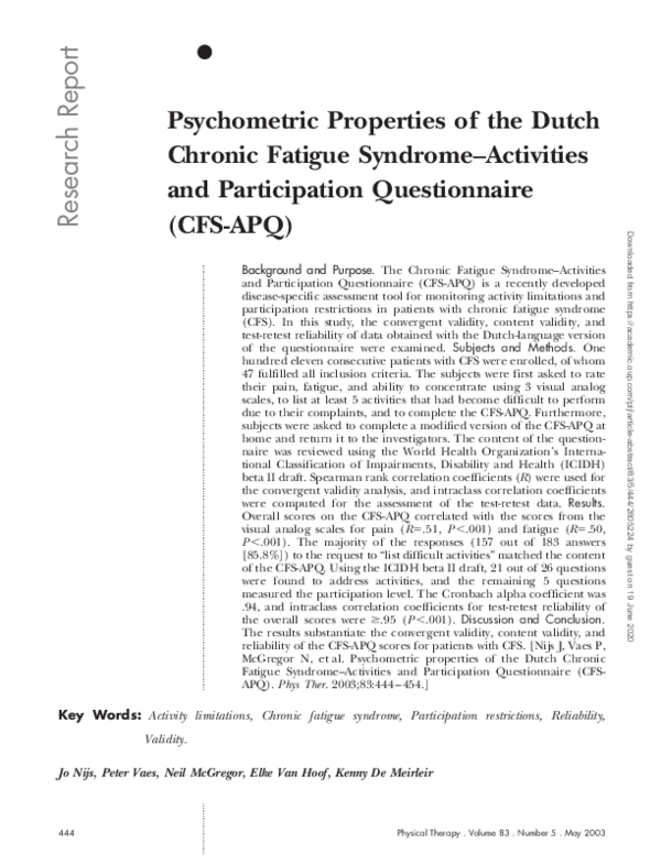 (PDF) Psychometric properties of the Dutch Chronic Fatigue Syndrome ...