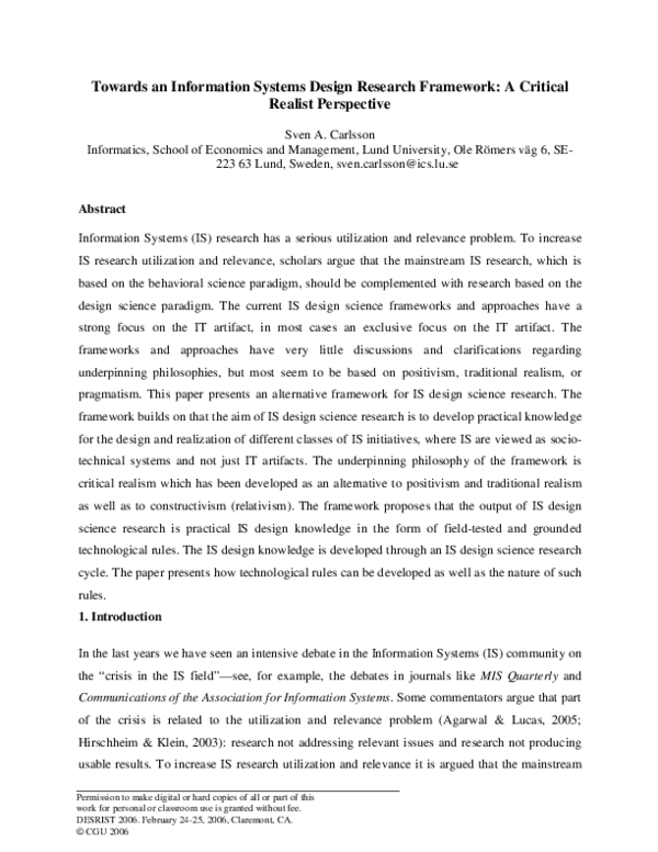 (PDF) Towards an information systems design research framework: A ...