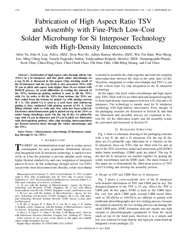 (PDF) Fabrication of High Aspect Ratio TSV and Assembly With Fine-Pitch ...