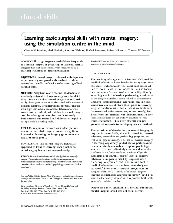 (PDF) Learning basic surgical skills with mental imagery: using the ...