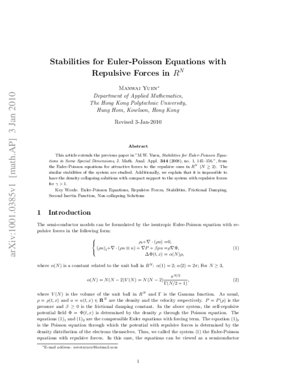 (PDF) Stabilities for Euler-Poisson equations with repulsive forces in RN