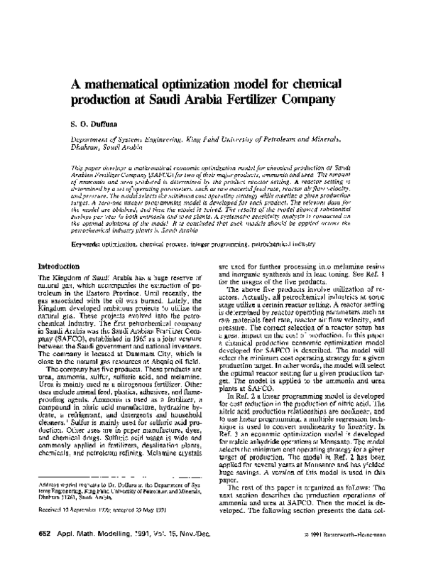 (PDF) A mathematical optimization model for chemical production at ...