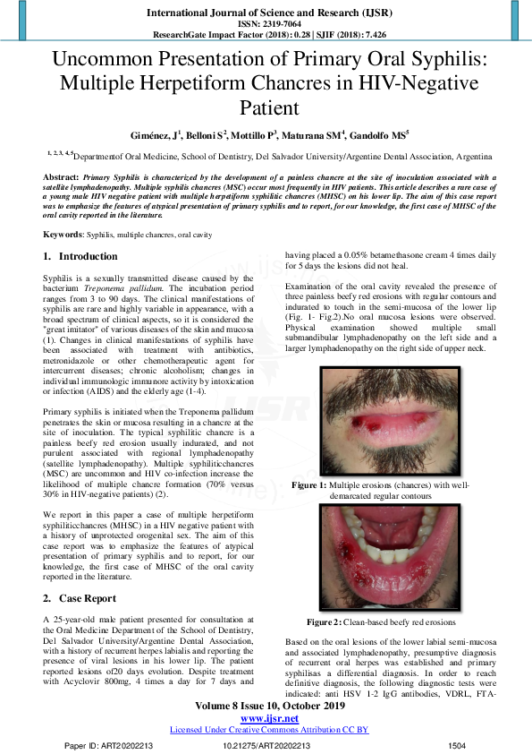 (PDF) Uncommon Presentation of Primary Oral Syphilis: Multiple ...