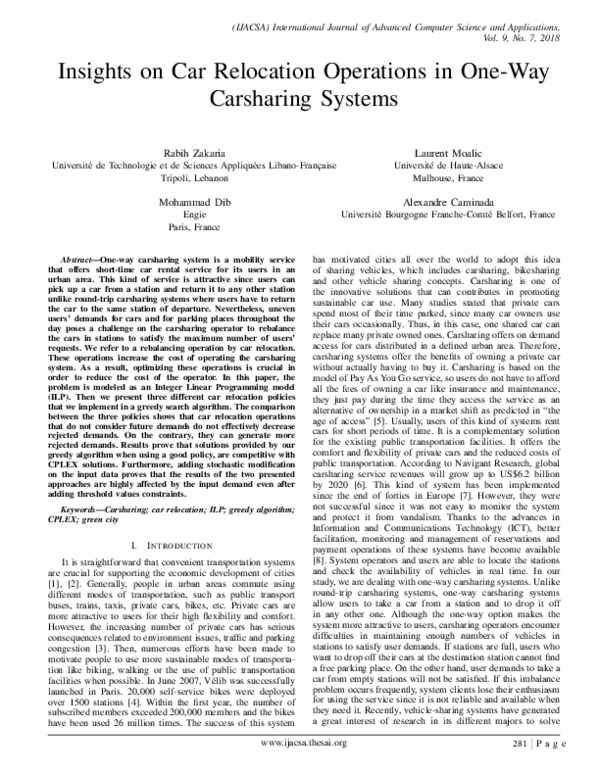Pdf Insights On Car Relocation Operations In One Way Carsharing Systems