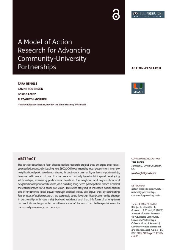 (PDF) A Model of Action Research for Advancing Community-University ...
