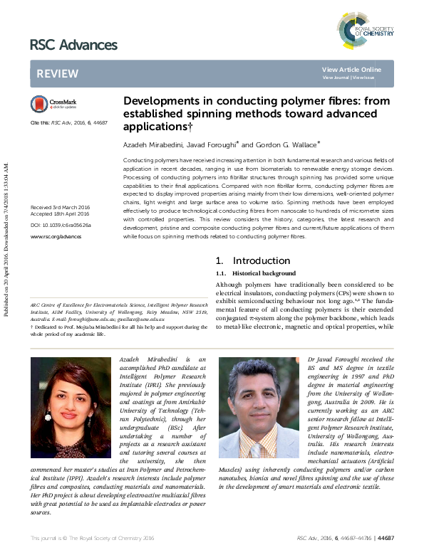 (PDF) Developments in conducting polymer fibres: from established ...