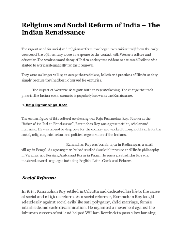 (PDF) Religious and Social Reform of India -The Indian Renaissance