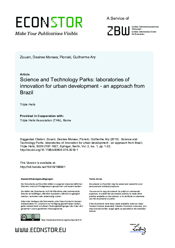 (PDF) Science and Technology Parks: laboratories of innovation for ...