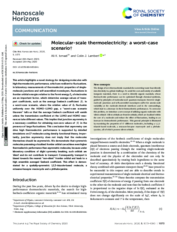 (PDF) Molecular-scale thermoelectricity: a worst-case scenario