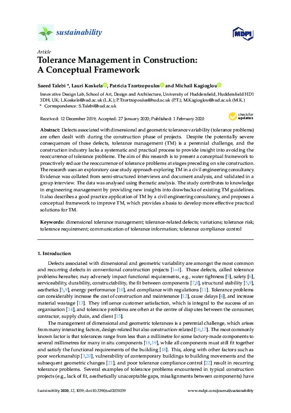 (PDF) Tolerance Management in Construction: A Conceptual Framework