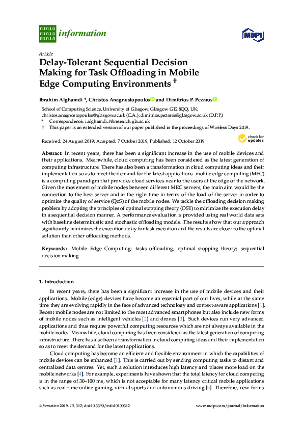 (PDF) Delay-Tolerant Sequential Decision Making for Task Offloading in Mobile Edge Computing ...