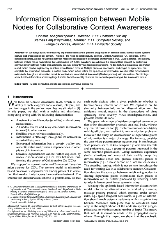 (PDF) Information Dissemination between Mobile Nodes for Collaborative Context Awareness