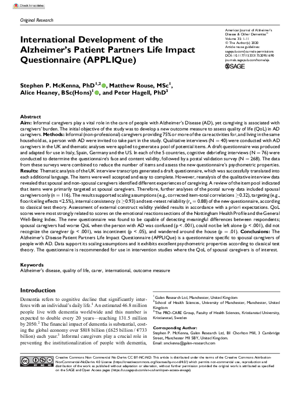 (PDF) International Development of the Alzheimer’s Patient Partners ...