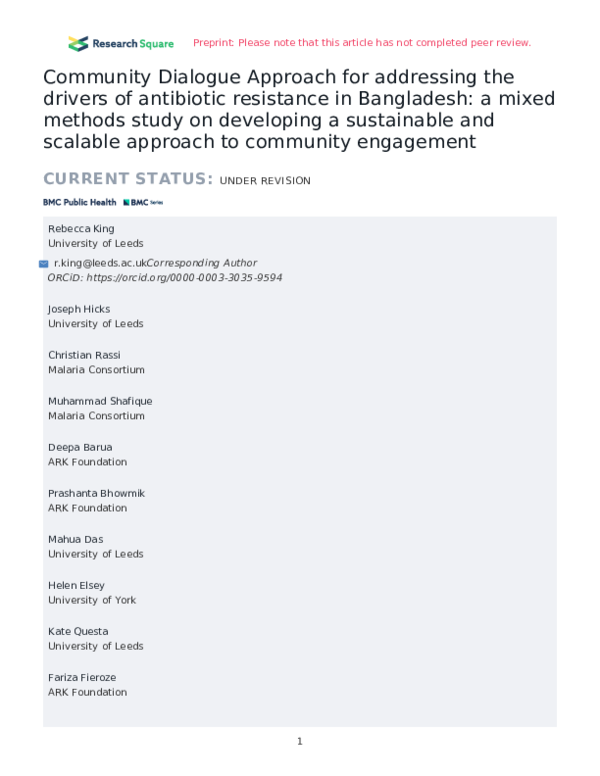 (PDF) Community Dialogue Approach for addressing the drivers of ...