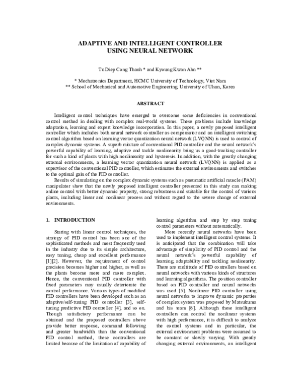 Pdf Adaptive And Intelligent Controller Using Neural Network