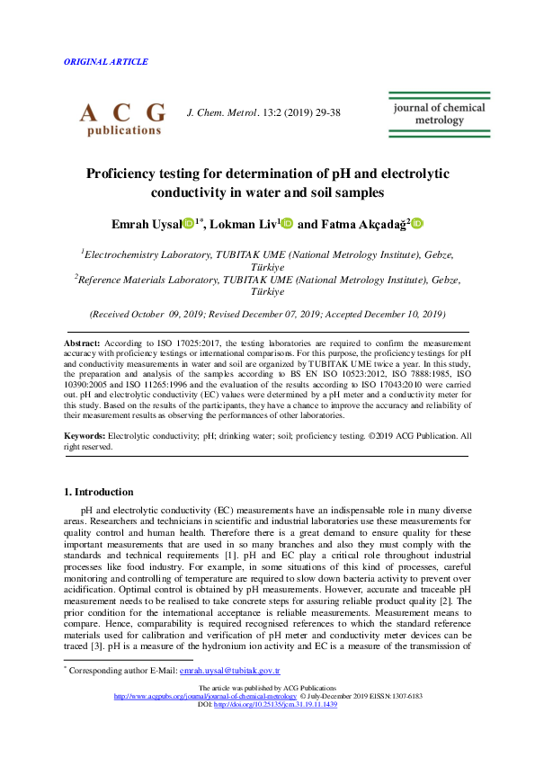 (PDF) Proficiency testing for determination of pH and electrolytic ...