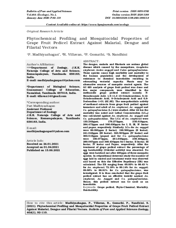 (PDF) Phytochemical Profiling and Mosquitocidal Properties of Grape ...