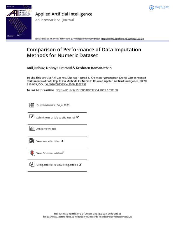 Pdf Comparison Of Performance Of Data Imputation Methods For Numeric