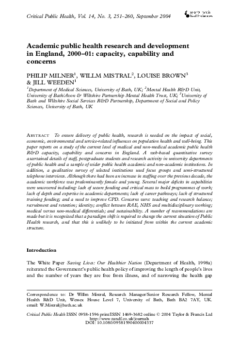 (PDF) Academic Public Health Research