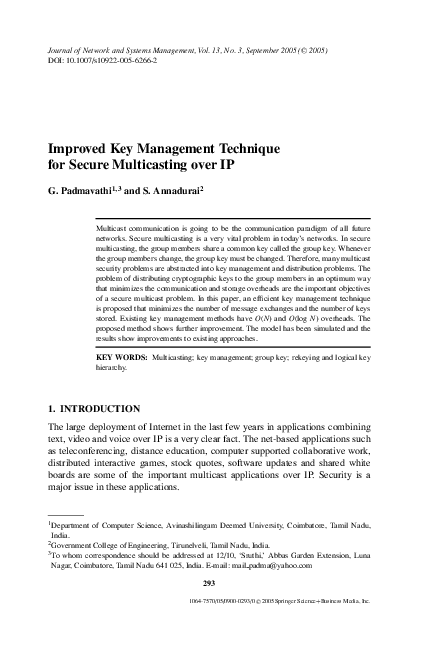 (PDF) Improved Key Management Technique for Secure Multicasting over IP