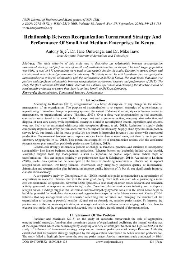 (PDF) Relationship Between Reorganization Turnaround Strategy And ...