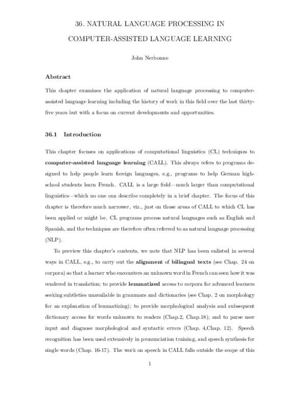 (PDF) Computer-Assisted Language Learning And Natural Language Processing