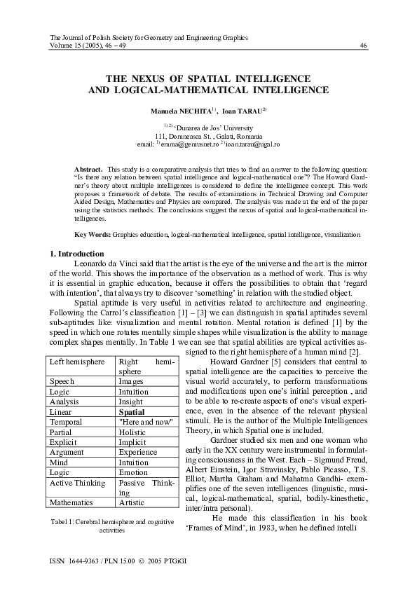 (PDF) The Nexus of Spatial Intelligence and Logical-Mathematical Intelligence