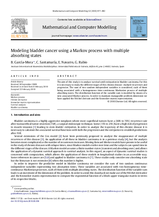 Pdf Modeling Bladder Cancer Using A Markov Process With Multiple