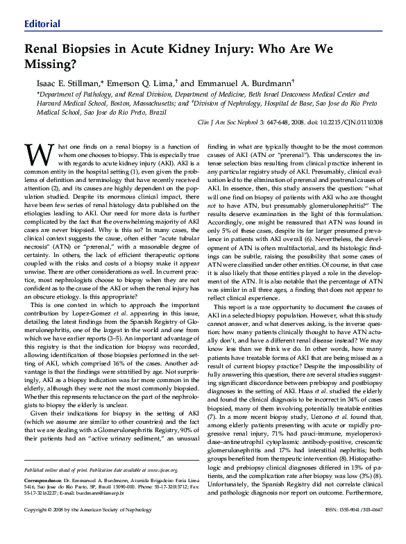 (PDF) Renal Biopsies in Acute Kidney Injury: Who Are We Missing?