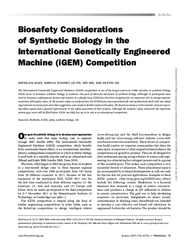(PDF) Biosafety Considerations of Synthetic Biology in the ...