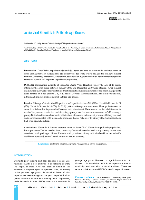 (PDF) Acute Viral Hepatitis in Pediatric Age Groups