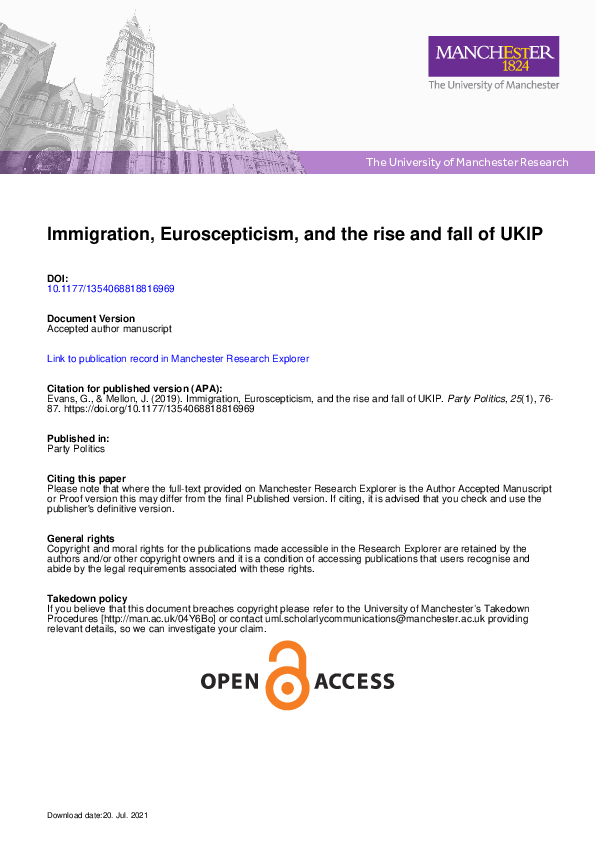 (PDF) Immigration, Euroscepticism, and the rise and fall of UKIP