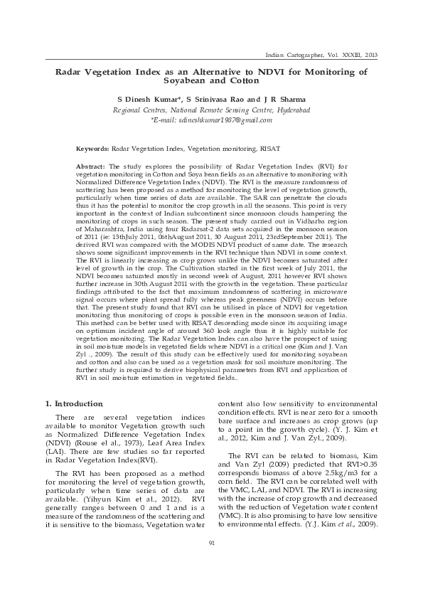 Pdf Radar Vegetation Index As An Alternative To Ndvi For Monitoring