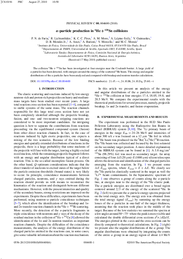 (PDF) α-particle production in ^{6}He+^{120}Sn collisions | V ...