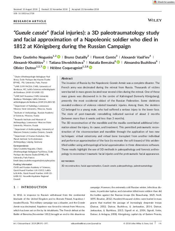 (PDF) “Gueule cassée” (facial injuries): a 3D paleotraumatology study ...